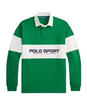 Ralph Lauren Polo Logo Stripe Rugby Polo Shirt - Green
