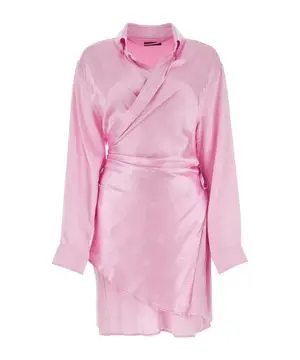 Balenciaga Logo Jacquard Collared Wrap Shirt Dress
