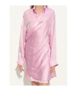 Balenciaga Logo Jacquard Collared Wrap Shirt Dress