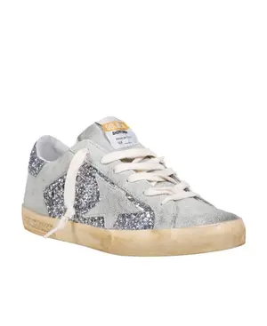 GOLDEN GOOSE Superstar Lace-up Sneakers With Glitter Detailing - Gray