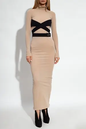 Alaïa Long-sleeved Midi Dress With Embroidered Logo Detail