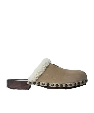 Miu Miu Suede Shearling Lined Clogs With Stud Embellishments