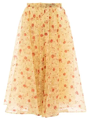 Prada Floral Printed Midi Skirt - Red