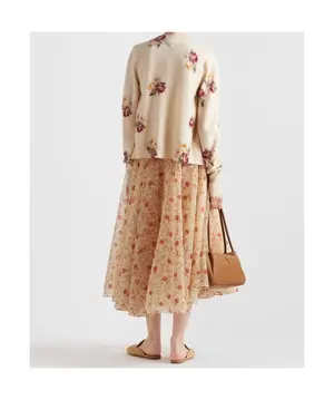 Prada Floral Printed Midi Skirt - Red