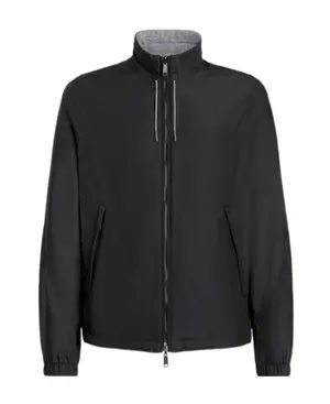 Zegna Zipped Stand Collar Jacket - Black/grey
