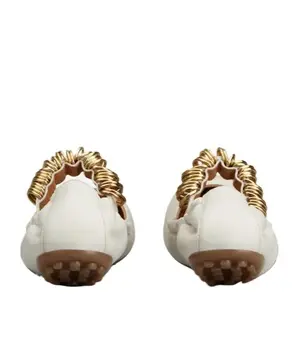 TOD'S Embellished Ballerina Flats With Metal Rings - White