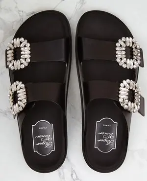 ROGER VIVIER Slidy Viv' Buckle Open Toe Mules - Black