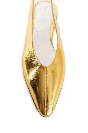 Bottega Veneta Round Toe Flat Slingback Sandals - Gold