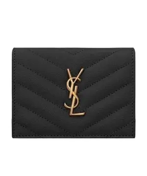 Saint Laurent Cassandre Matelassé Logo Plaque Cardholder - Black