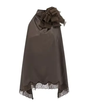 Magda Butrym Magda Butrym Satin Open-Back Lace-Trim Blouse Brown