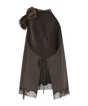 Magda Butrym Satin Open-back Lace-trim Blouse - Brown