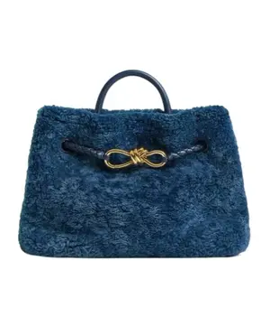 Bottega Veneta Small Andiamo Shearling Bag With Sliding Strap - Blue