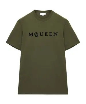 Alexander McQueen Flocked-logo Crewneck T-shirt - Khaki