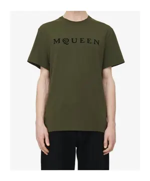 Alexander McQueen Flocked-logo Crewneck T-shirt - Khaki