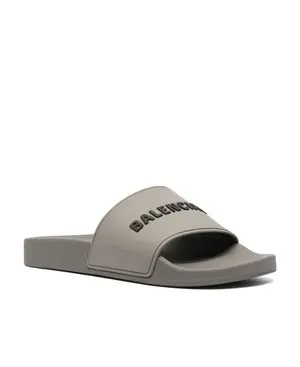 Balenciaga Raised-logo Slides - Gray