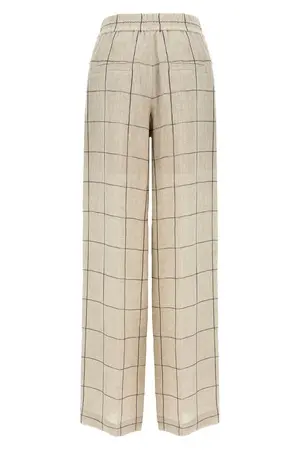 Brunello Cucinelli Wide Leg Plaid Linen Pants - Nude