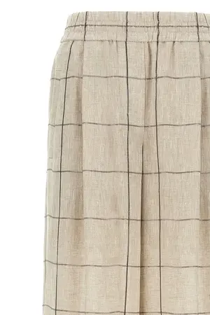 Brunello Cucinelli Wide Leg Plaid Linen Pants - Nude