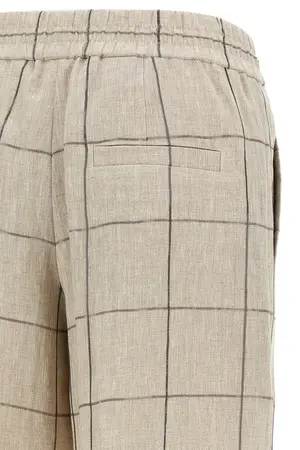 Brunello Cucinelli Wide Leg Plaid Linen Pants - Nude
