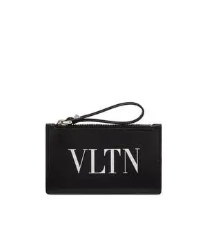 Valentino Garavani Vltn Logo Printed Zipped Cardholder - Black