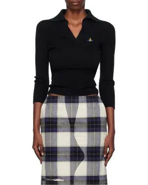 VIVIENNE WESTWOOD Orb Embroidered Knit Polo Top