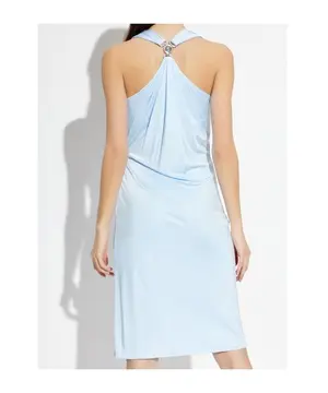 Versace V-neck Midi Dress With Open Back - Light Blue