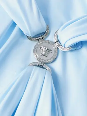 Versace V-neck Midi Dress With Open Back - Light Blue