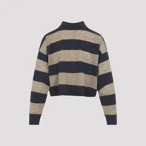 Brunello Cucinelli Striped Cropped Knit Polo Shirt - Black