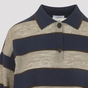 Brunello Cucinelli Striped Cropped Knit Polo Shirt - Black