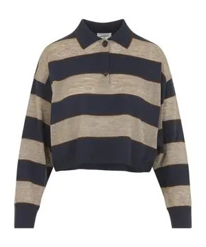 Brunello Cucinelli Brunello Cucinelli Striped Cropped Knit Polo Shirt No