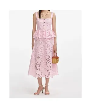 SELF-PORTRAIT Lace Peplum Midi Dress