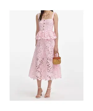 SELF-PORTRAIT Lace Peplum Midi Dress