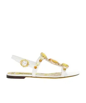 Dolce & Gabbana Embellished Flat Sandals - Yellow And White