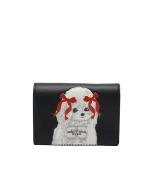 GANNI Dog Motif Chain Wallet - Black