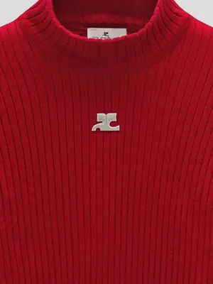 COURREGES Courrèges High Neck Ribbed Knit Jumper With Logo Detail - Red