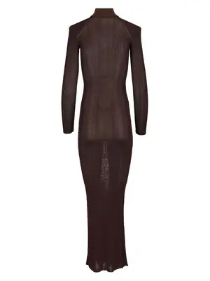 SELF-PORTRAIT Shoulder Pad Knitted Maxi Dress - Brown