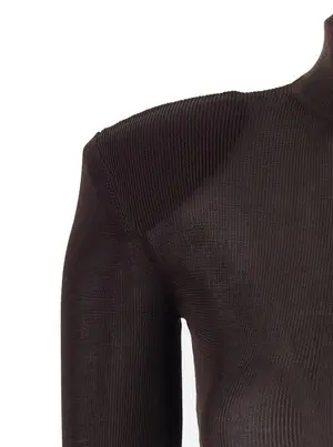 SELF-PORTRAIT Shoulder Pad Knitted Maxi Dress - Brown