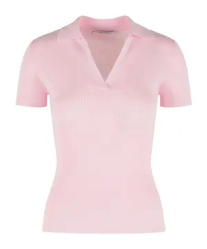 Max Mara Albero Short Sleeve Ribbed Polo Shirt - Pink