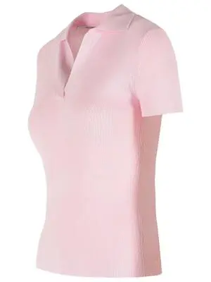Max Mara Albero Short Sleeve Ribbed Polo Shirt - Pink