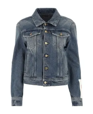 GOLDEN GOOSE Logo Patch Buttoned Denim Jacket - Gray