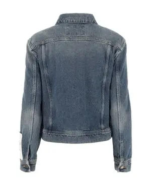GOLDEN GOOSE Logo Patch Buttoned Denim Jacket - Gray