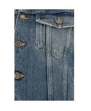 GOLDEN GOOSE Logo Patch Buttoned Denim Jacket - Gray