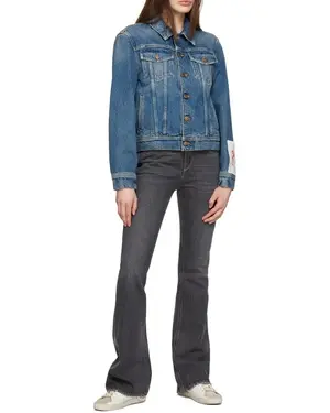 GOLDEN GOOSE Logo Patch Buttoned Denim Jacket - Gray
