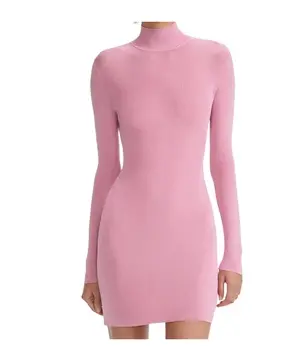 SELF-PORTRAIT High-neck Long-sleeve Fitted Dress With Deep V Back