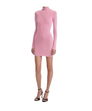SELF-PORTRAIT High-neck Long-sleeve Fitted Dress With Deep V Back