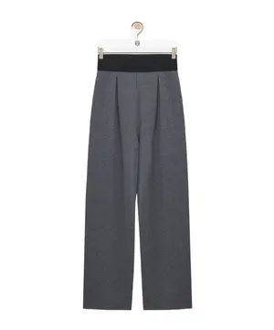 Loewe Elastic Waist Straight-leg Trousers With Anagram Patch - Gray Blend
