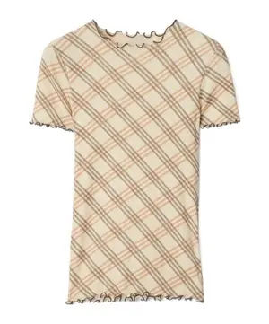 Burberry Burberry Checked Lettuce Hem Crewneck T-Shirt Teacup