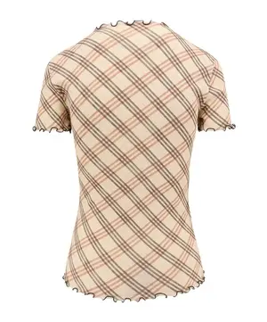 Burberry Checked Lettuce Hem Crewneck T-shirt - Teacup
