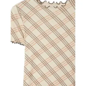 Burberry Checked Lettuce Hem Crewneck T-shirt - Teacup
