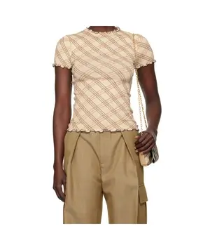 Burberry Checked Lettuce Hem Crewneck T-shirt - Teacup