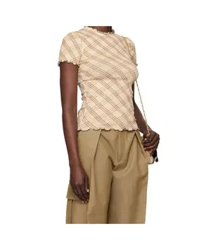 Burberry Checked Lettuce Hem Crewneck T-shirt - Teacup